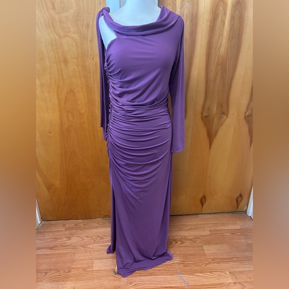 Halston Heritage | Dresses | Halston Purple Knit Jersey One Sleeve Maxi ...